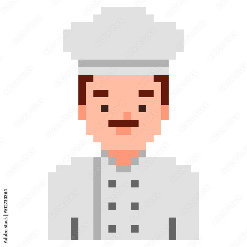 Chef isolated on white background. Cook pixel game style illustration ...