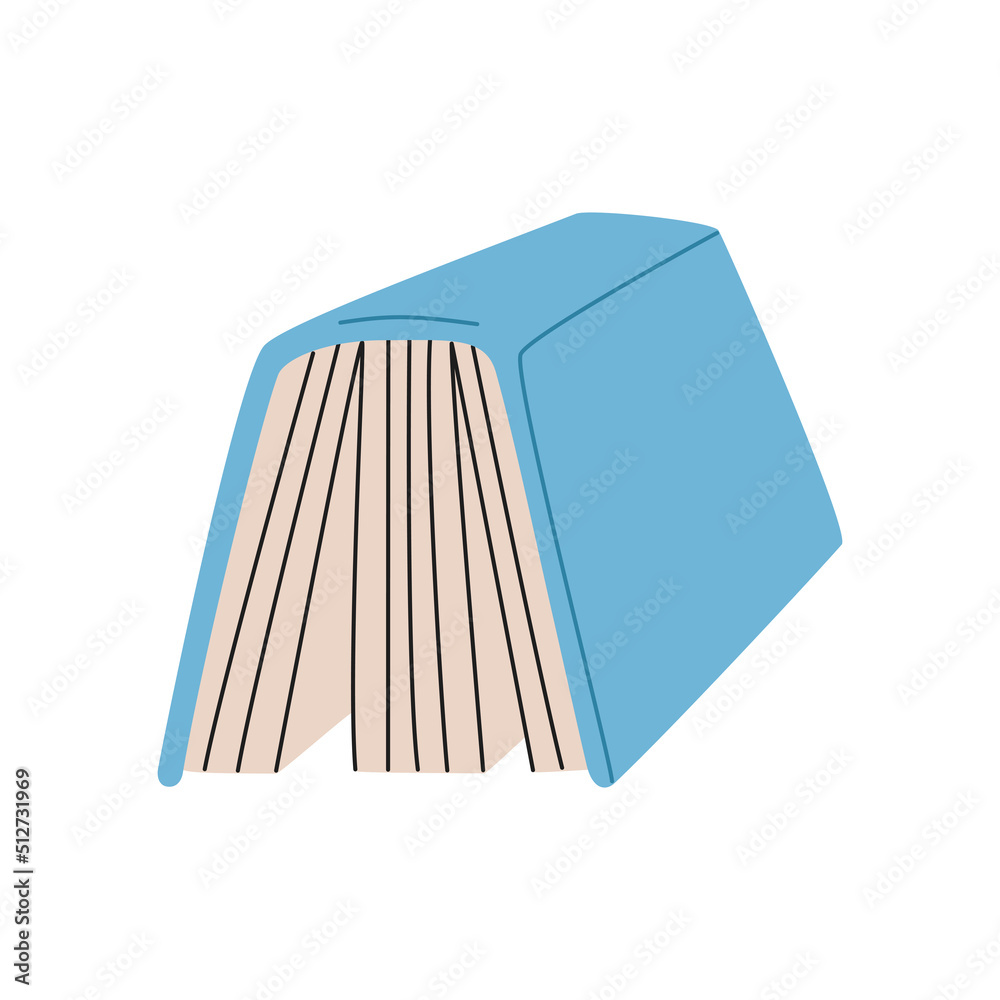 Open book with blue hardcover. Reading and education concept. Hand ...