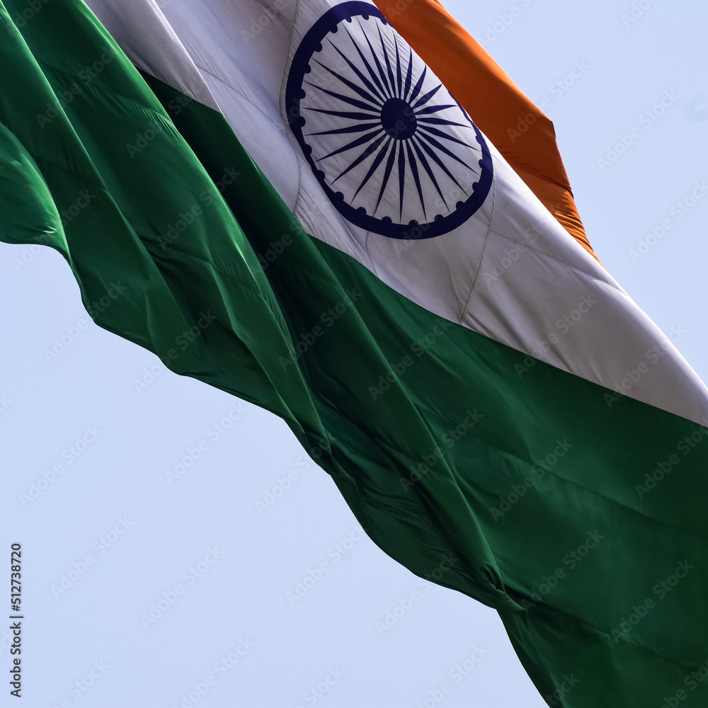 India flag flying high at Connaught Place with pride in blue sky, India ...