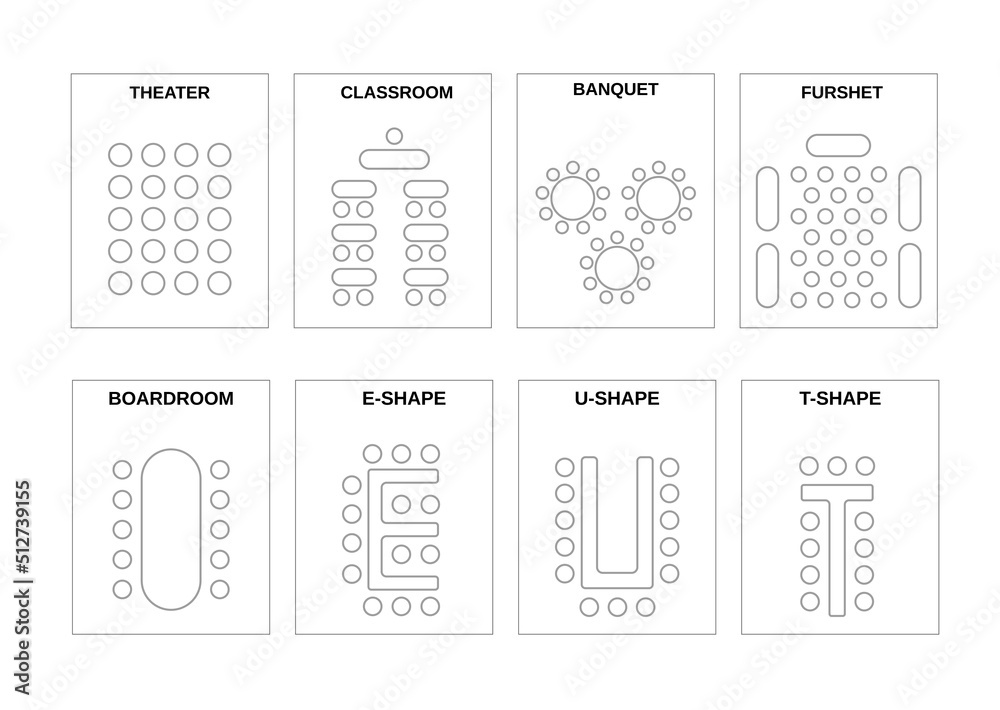 A set of schemes for arranging seats. The chairs and the tables in ... A set of schemes for arranging seats. The chairs and the tables in ...