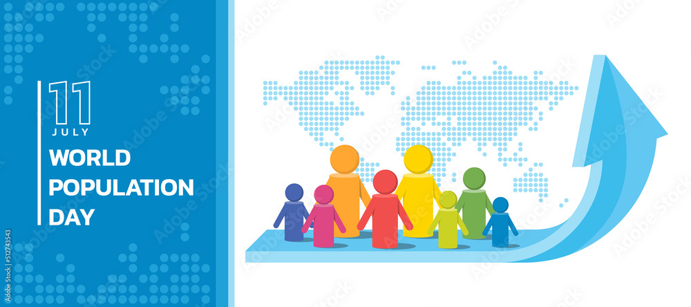 World Population Day - colorful group of people sign stand on arrow ...