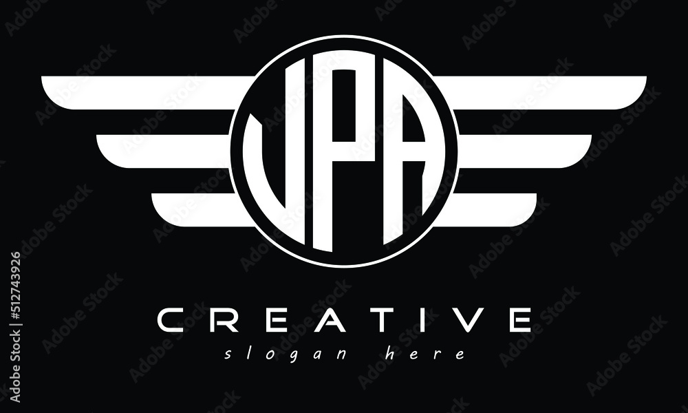 VPA three letter circle with wings logo design vector template ...