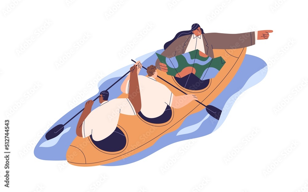 Stockvector Boss leading business team in boat to goal. Good management ...