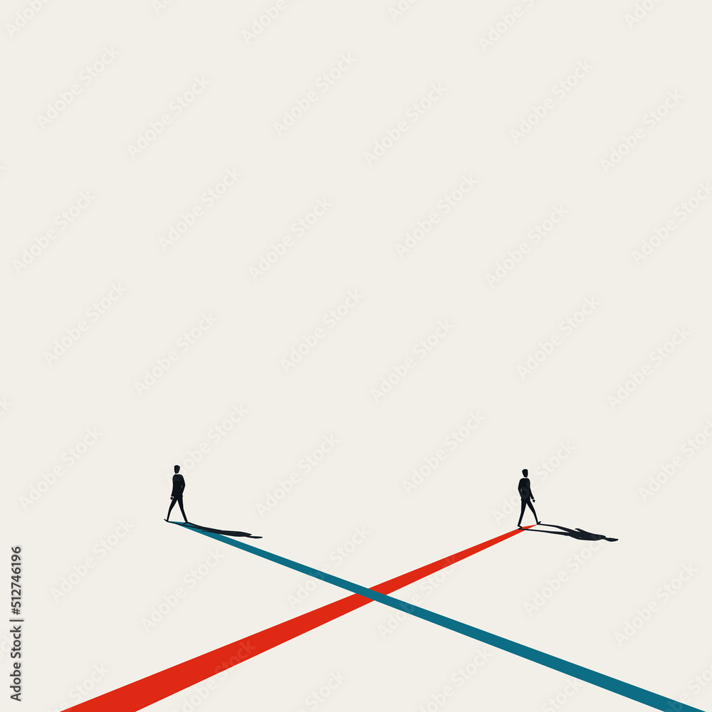 Crossing paths and going different direction in business, vector ...