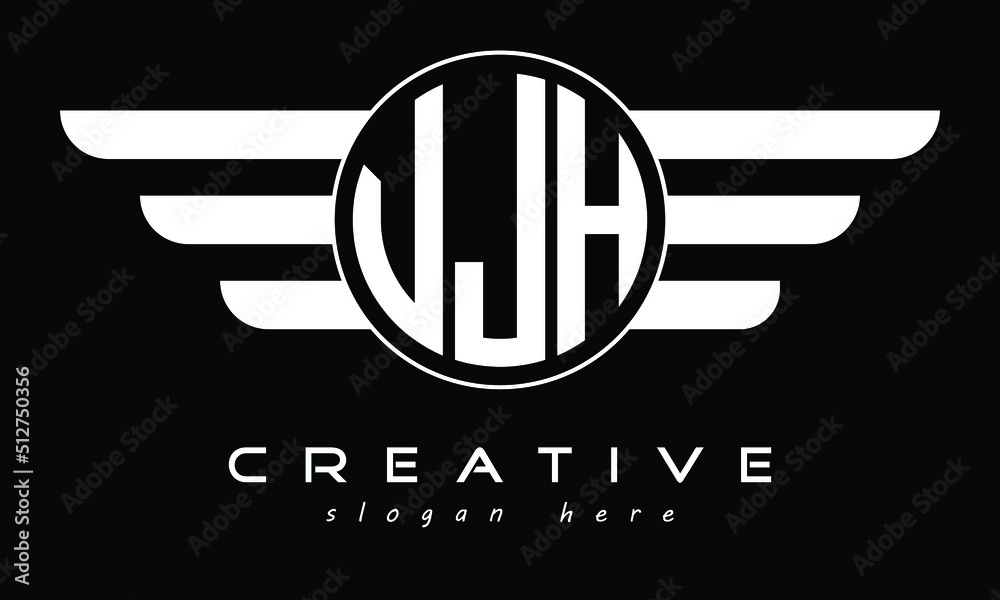 VJH three letter circle with wings logo design vector template ...