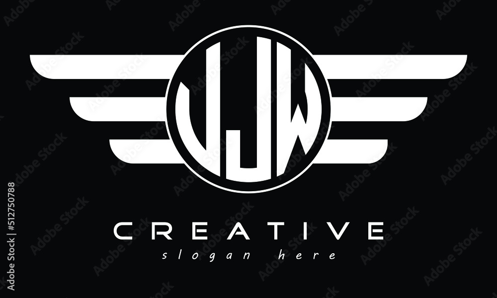 VJW three letter circle with wings logo design vector template ...
