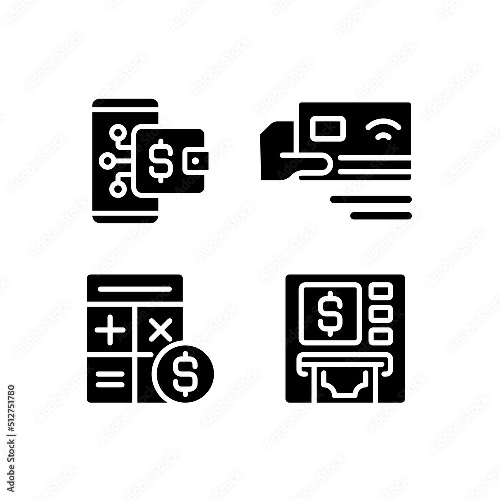 Cash flow activities black glyph icons set on white space. Digital ...