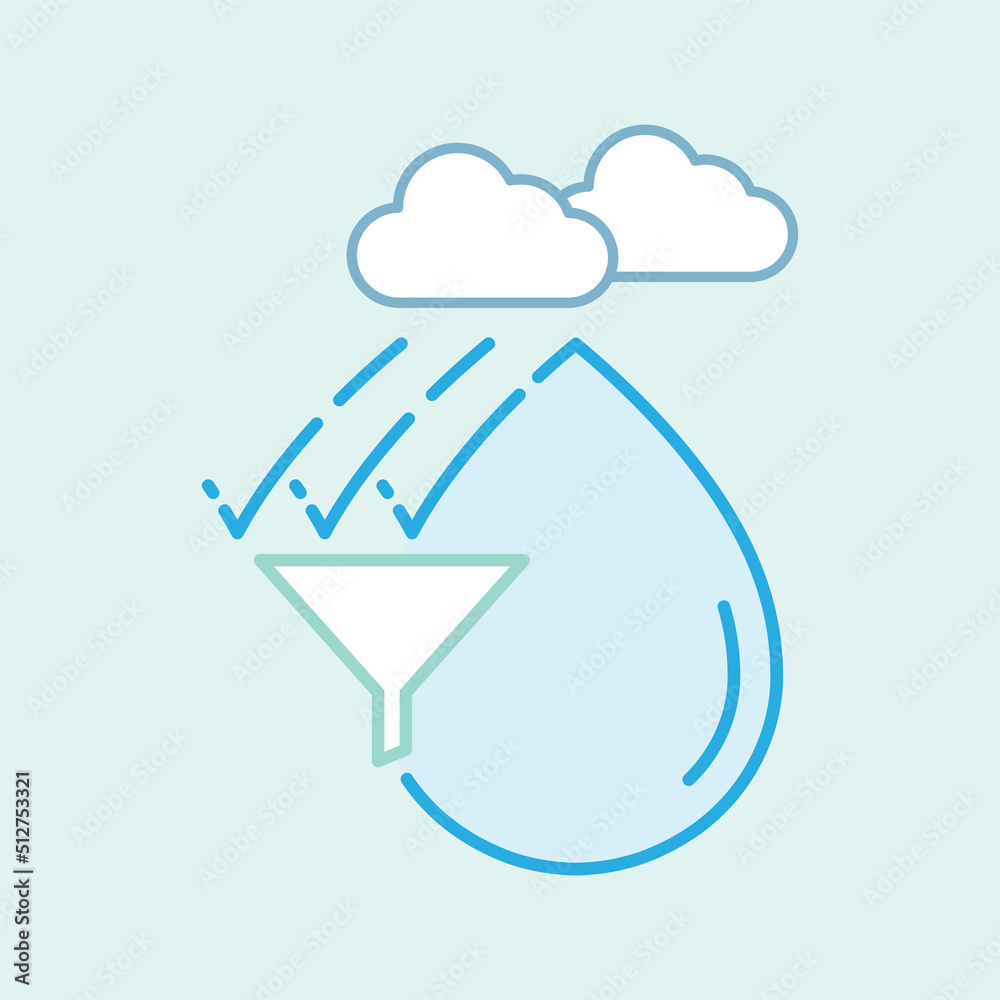 Poster Check mark icons as a rainfall merged with water drop and funnel ...