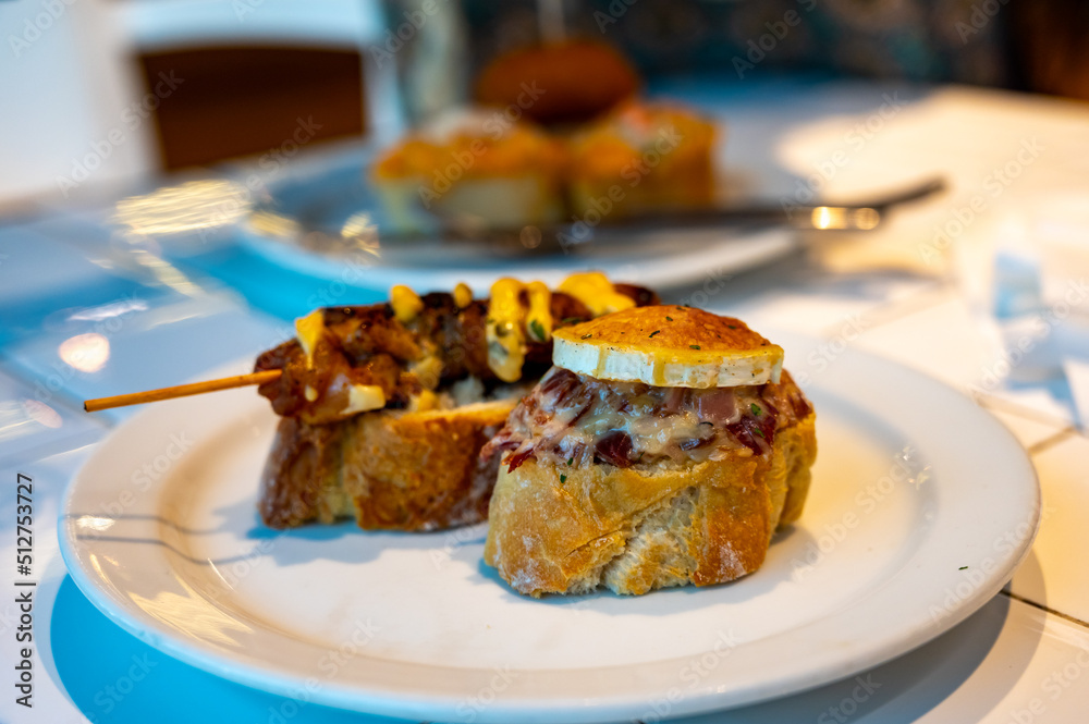 Typical snack of Basque Country and Navarre, pinchos or pinxtos, small ...