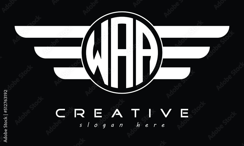 WAA three letter circle with wings logo design vector template ...