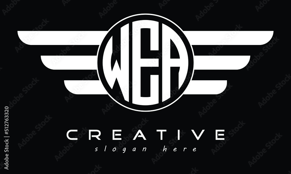 WEA three letter circle with wings logo design vector template ...