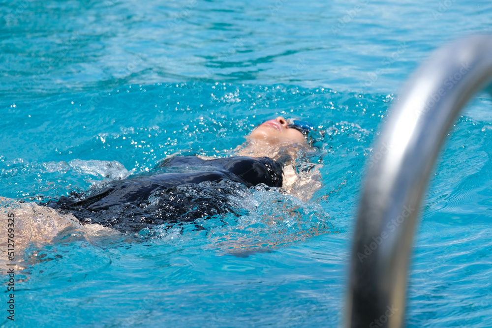 Beautiful young asian woman happy and smile in swimming pool. Asian ...