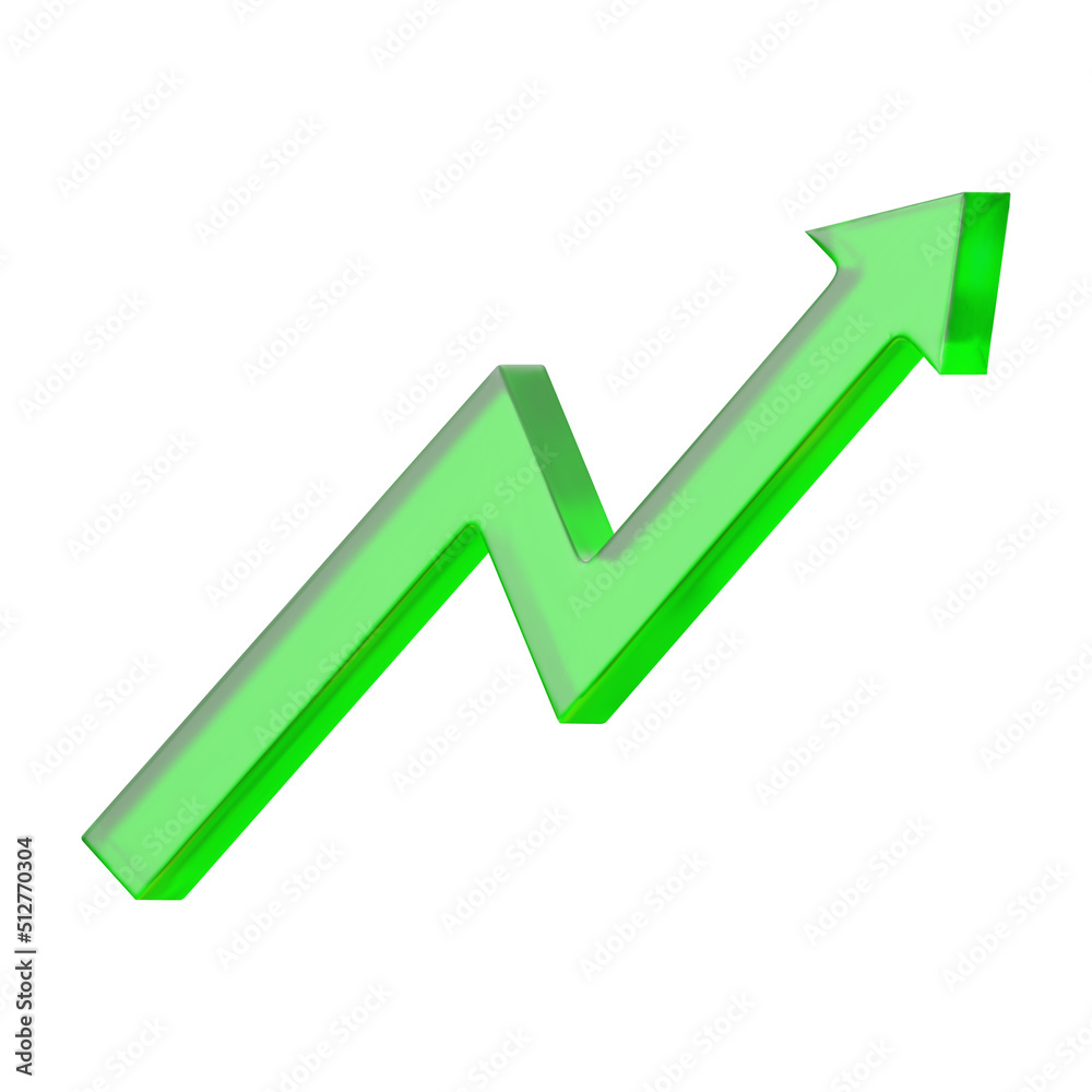 Green arrow pointing up. Increasing indicators, graph. Isolated 3d ...