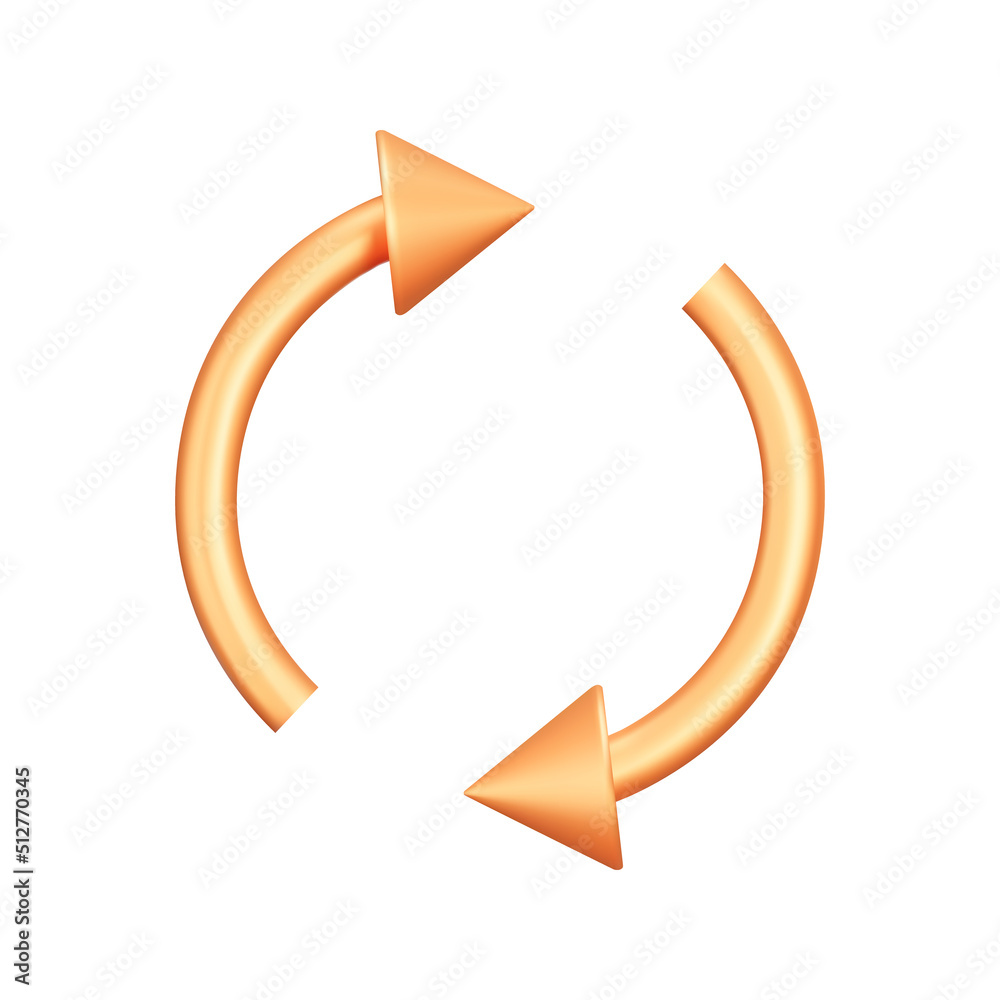Reload 3d icon. Reloading. Two golden arrows in a circle, around ...