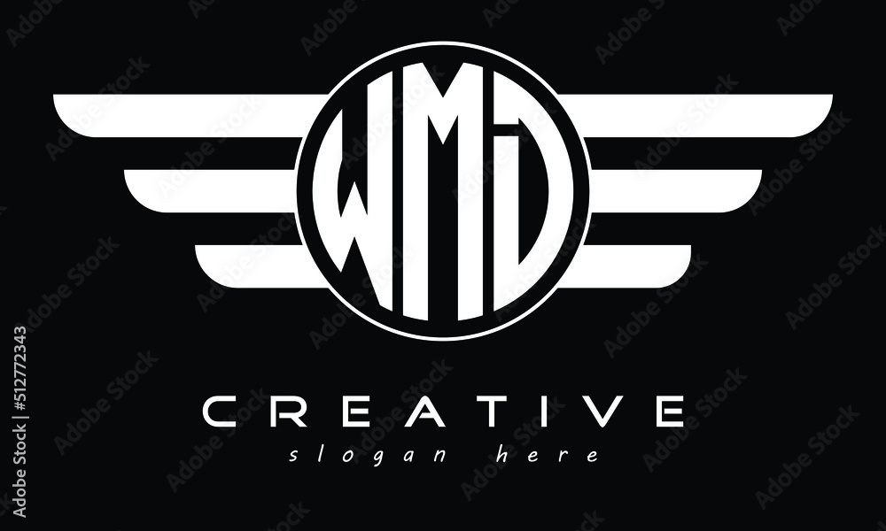 WMD three letter circle with wings logo design vector template ...