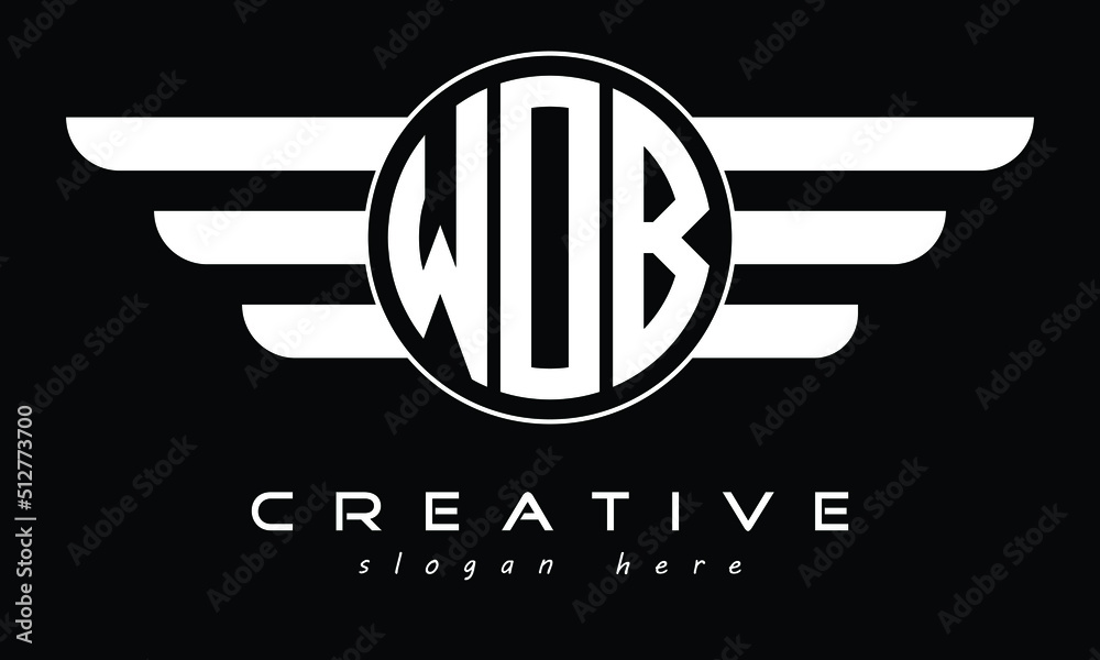 WOB three letter circle with wings logo design vector template ...