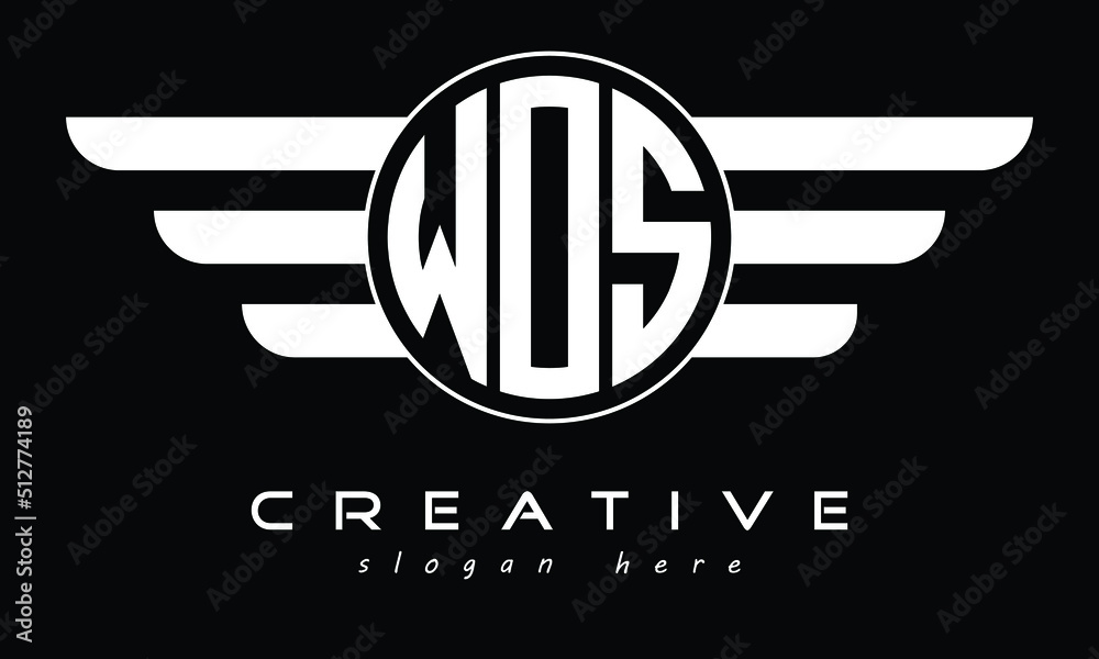 WOS three letter circle with wings logo design vector template ...