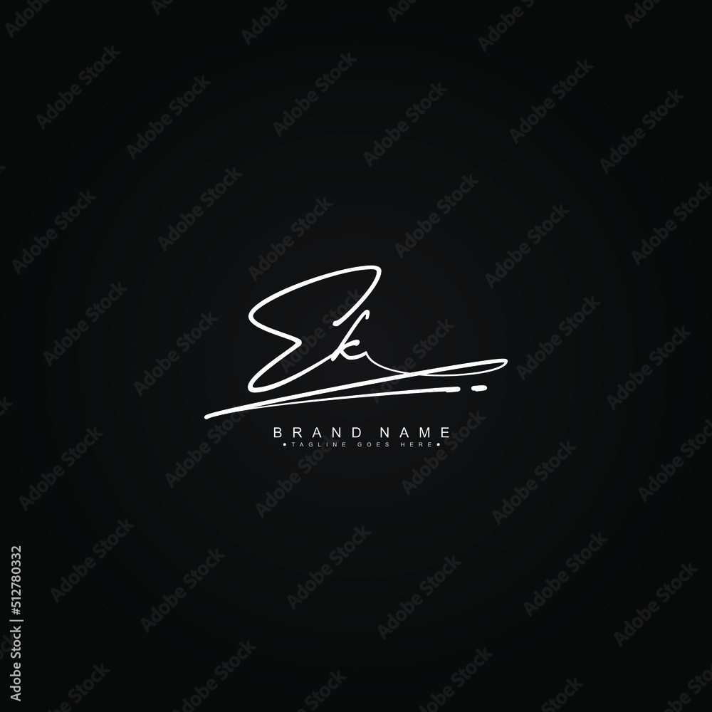 Initial Letter EK Logo - Hand Drawn Signature Style Logo Stock Vector ...