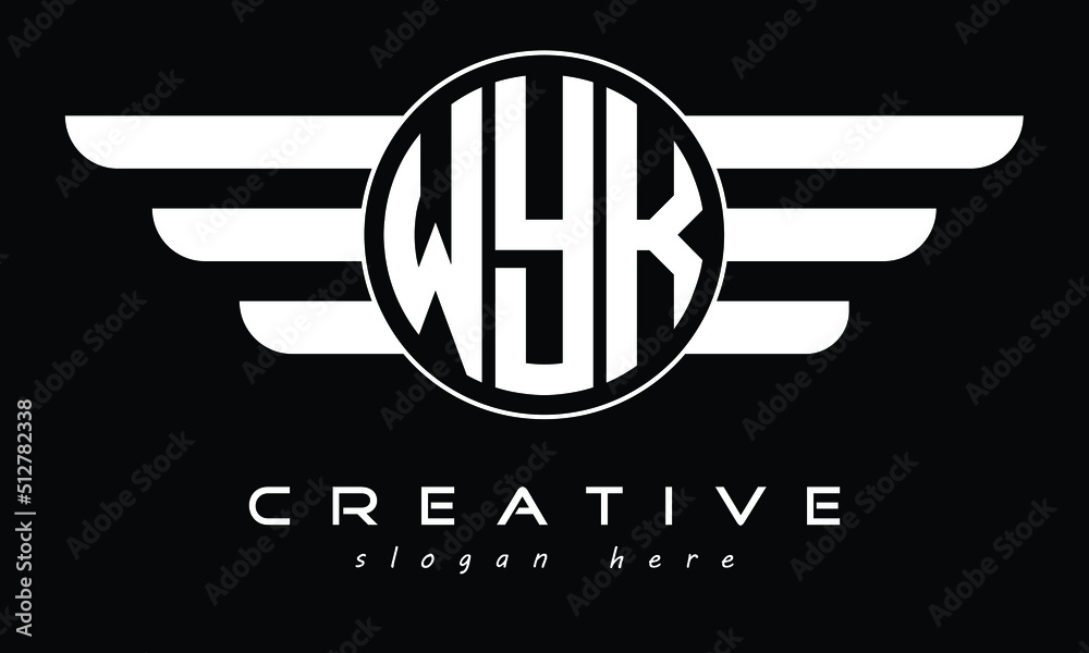 WYK three letter circle with wings logo design vector template ...