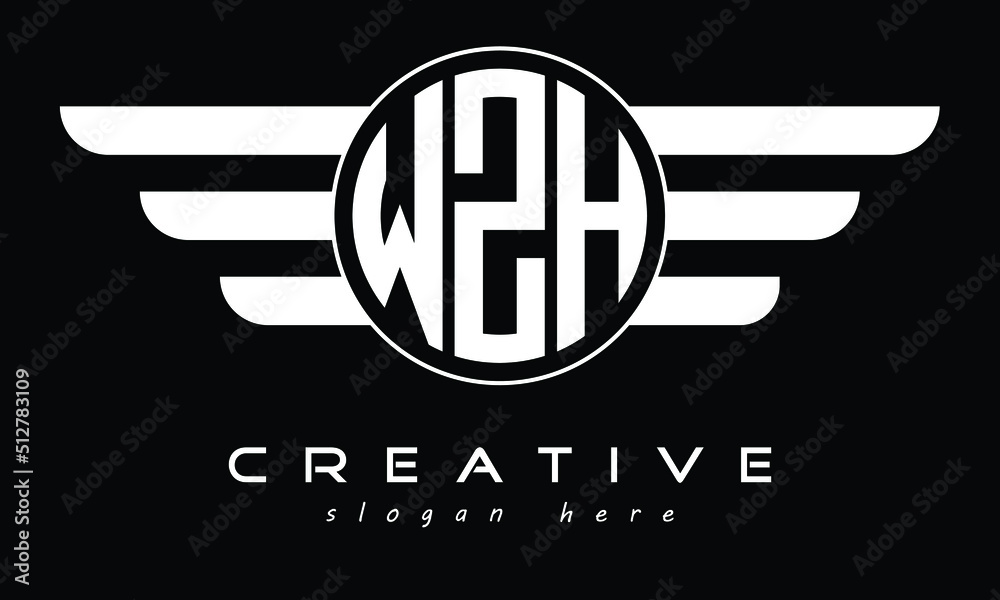 WZH three letter circle with wings logo design vector template ...