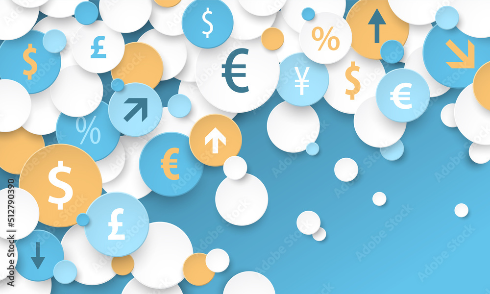 Colorful vector business concept with currency symbols on dark blue ...
