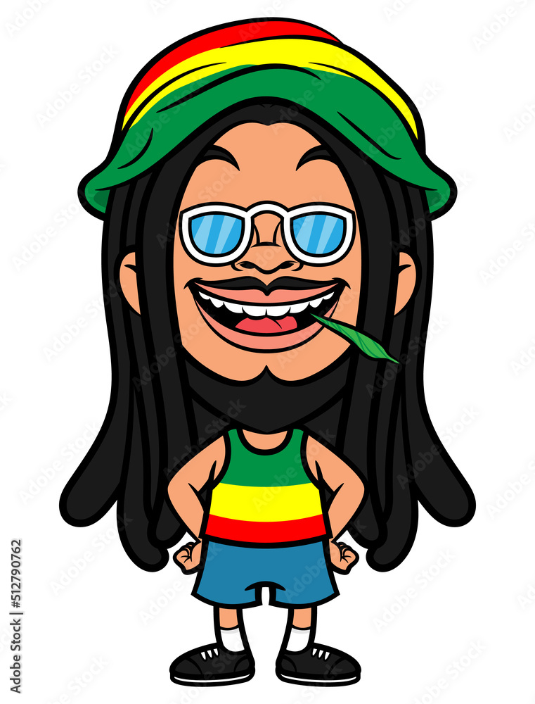 Cartoon illustration of dreadlocks men wearing sunglasses, tank top and ...