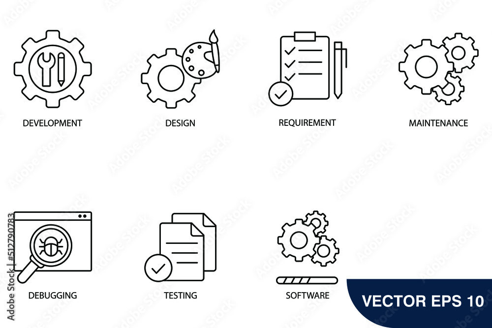 Agile development software icons set . Agile development software pack ...