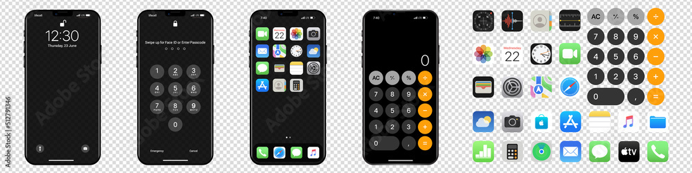 Apple interface on transparent background. Iphone display. Iphone home ...
