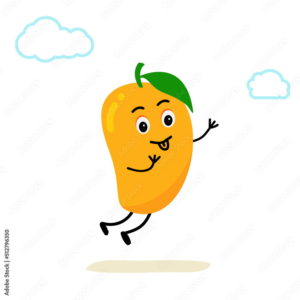 character mango, fruit. Cute and funny comic style. Flat cartoon vector ...