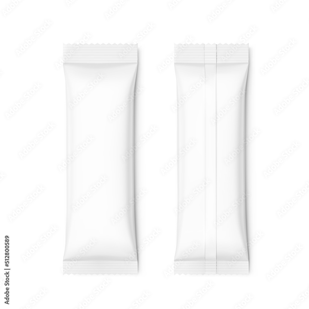 Blank flow pack mockup. Front and rear view. Vector illustration ...