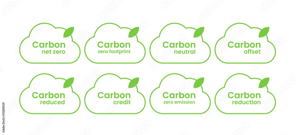 Carbon gas emission reduction linear style icon set isolated on white ...