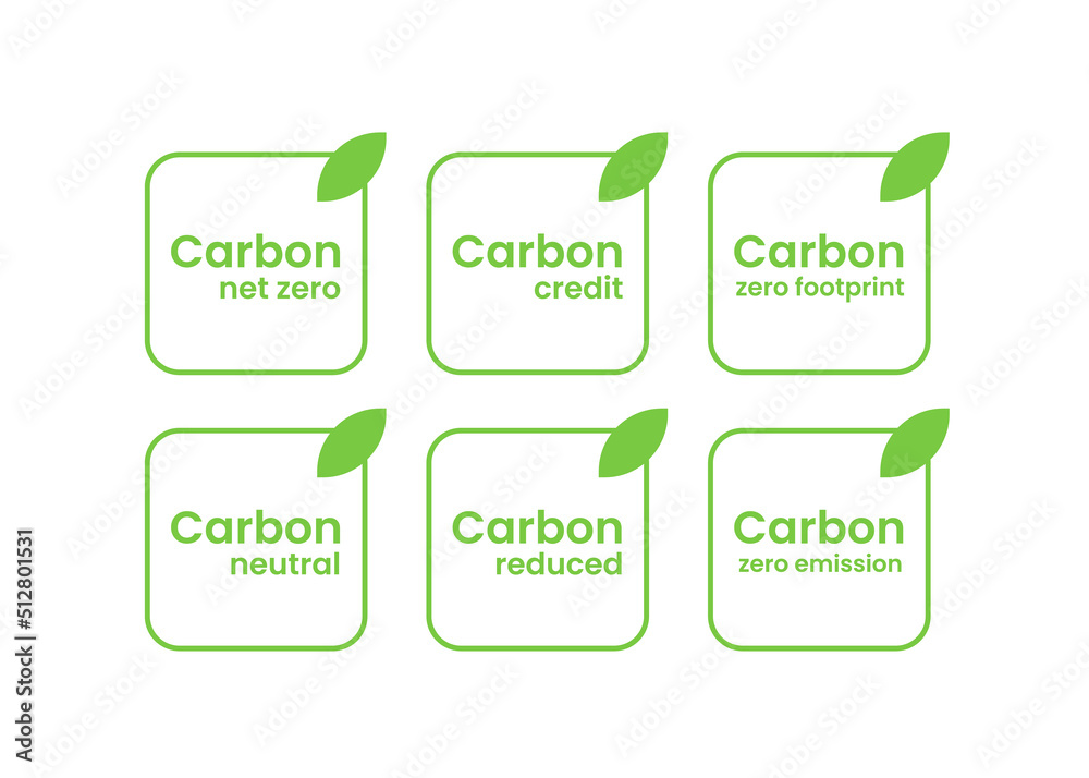 CO2 emission reduction icon set. Zero carbon emission, CO2 neutral ...