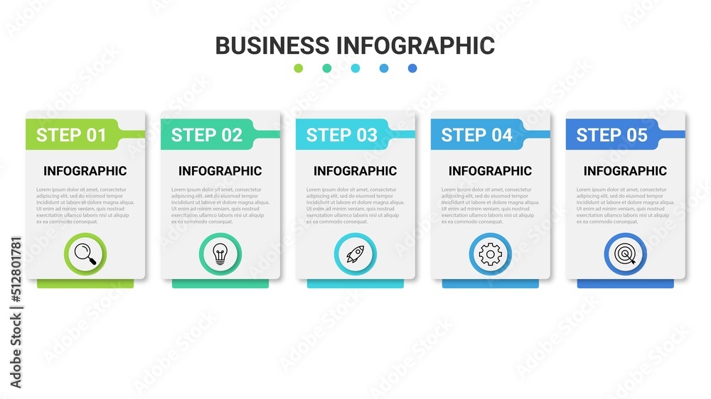 Business process infographic template. Thin line design with numbers 5 ...