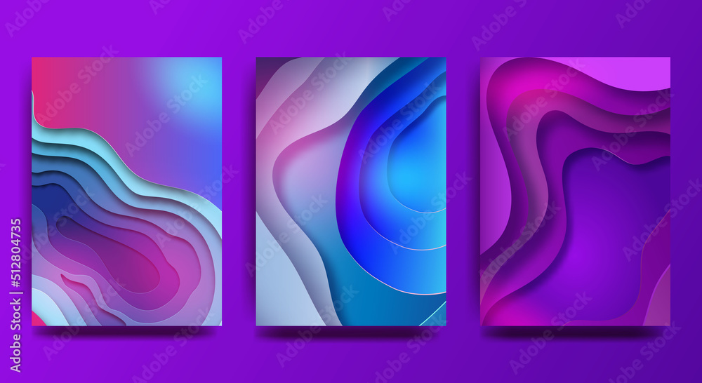 A4 abstract colored 3d paper illustration set. Contrasting colors ...