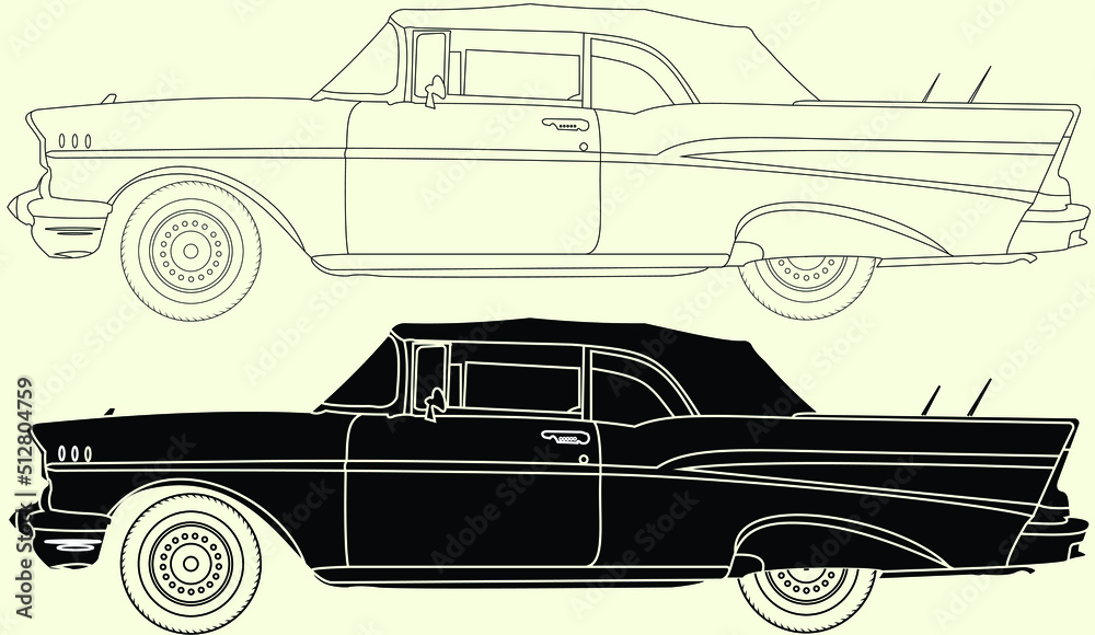 1957 Bel Air,Vector classic car illustration coloring book page for ...