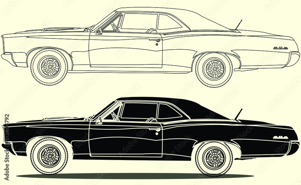 Grafika wektorowa Stock: 1967 GTO Classic Cars,Vector classic car ...