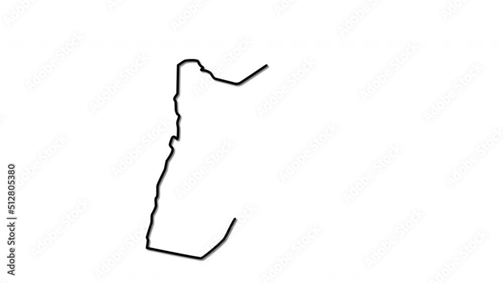 Jordan map, country territory outline self drawing animation. Line art ...