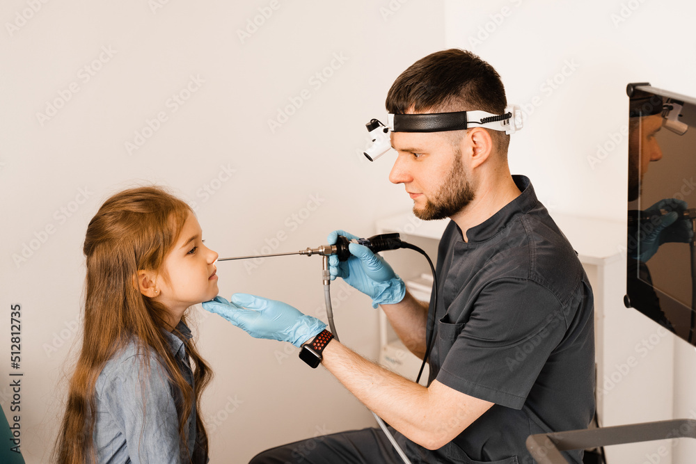 Nose endoscopy of child. Rhinoscopy procedure with rhinoscope. ENT ...