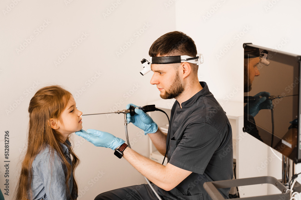 Nose endoscopy of child. Rhinoscopy procedure with rhinoscope. ENT ...