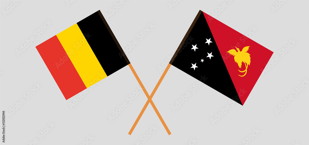 Crossed flags of Belgium and Papua New Guinea. Official colors. Correct ...