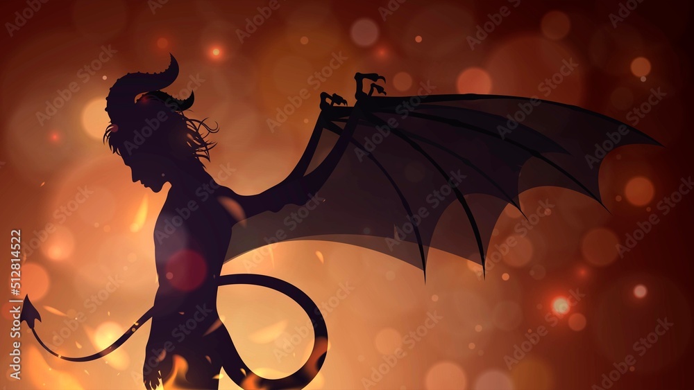 Silhouette of the devil on the background of hellfire Stock Vector ...