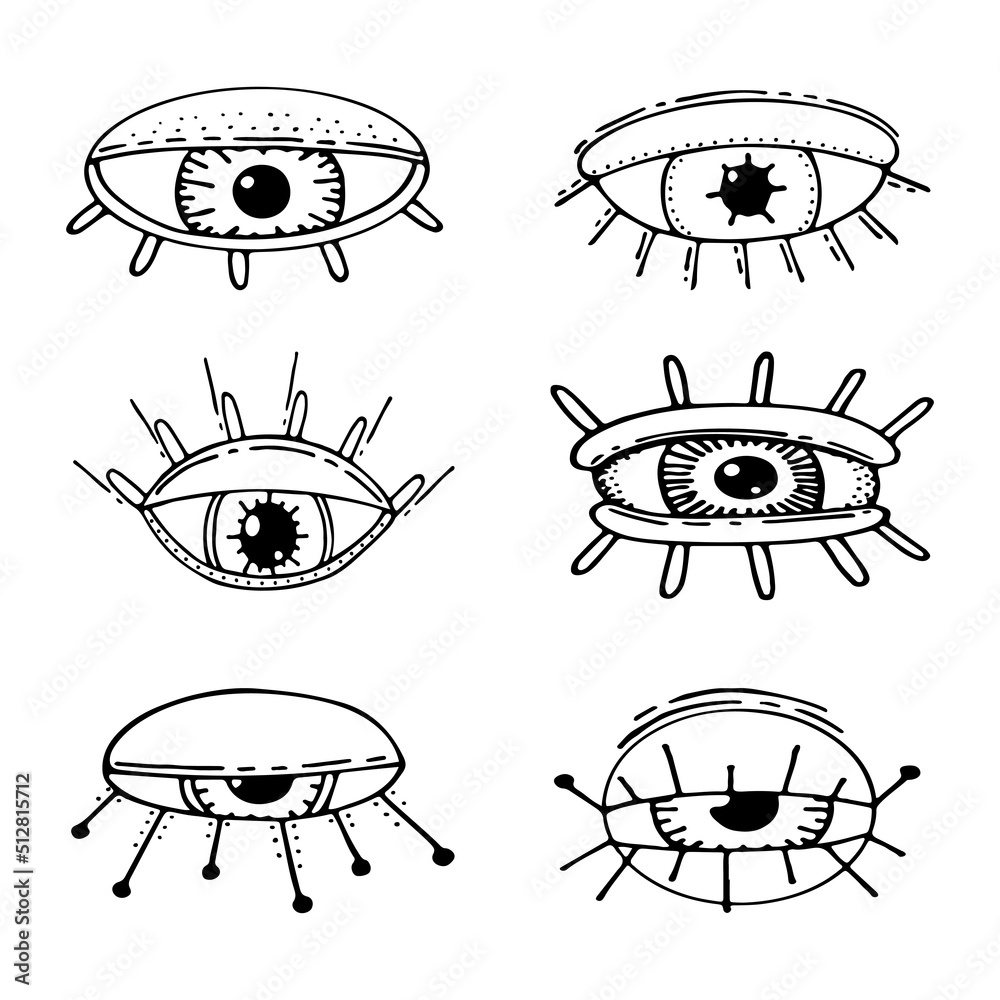 Set of eyes line art. Different human eyes. Organ of vision. All-seeing ...