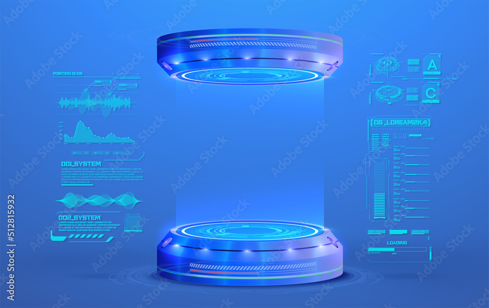 Futuristic pedestal for product presentation. Fantastic circle fui ...
