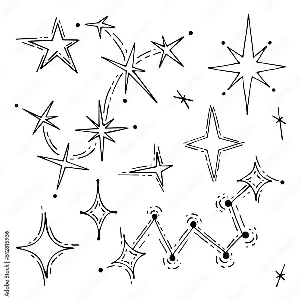 Set of celestial stars line art. Astronomical science of the stars ...