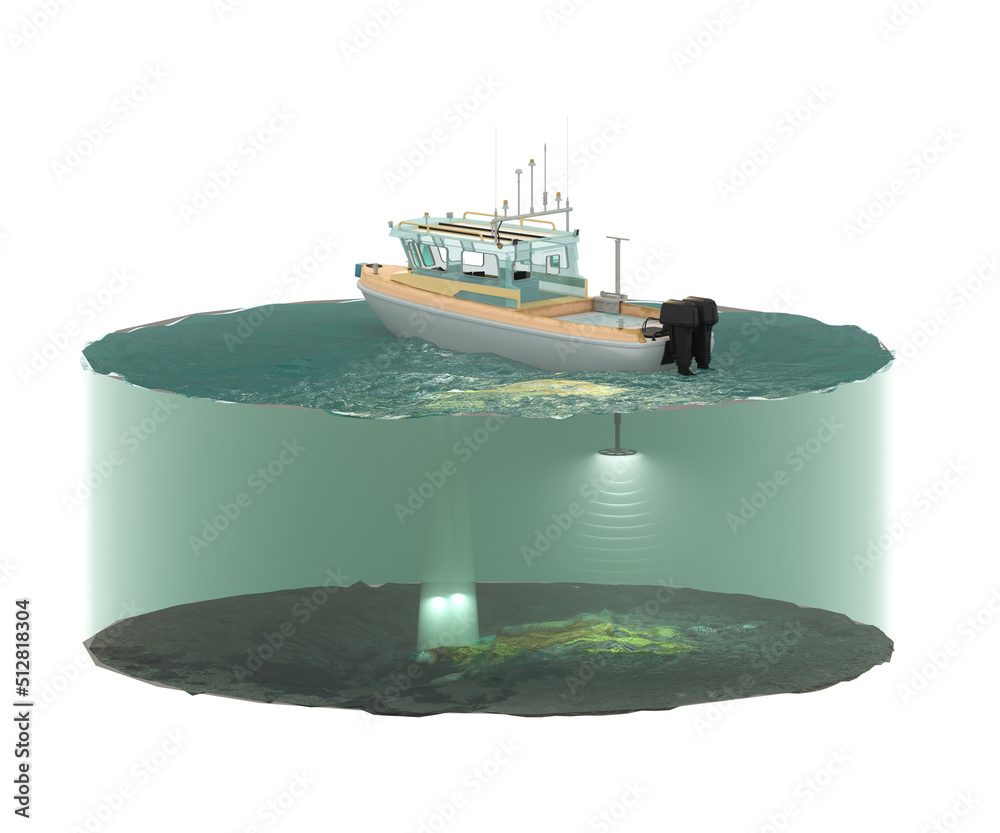 Scheme of a speedboat for measuring depth with a water section and ...