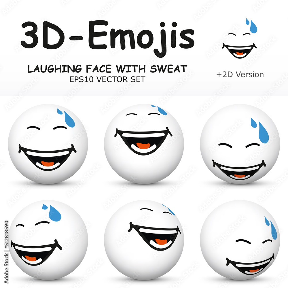 3D Emoji with LAUGHING FACE WITH SWEAT Facial Expressions in 6 ...