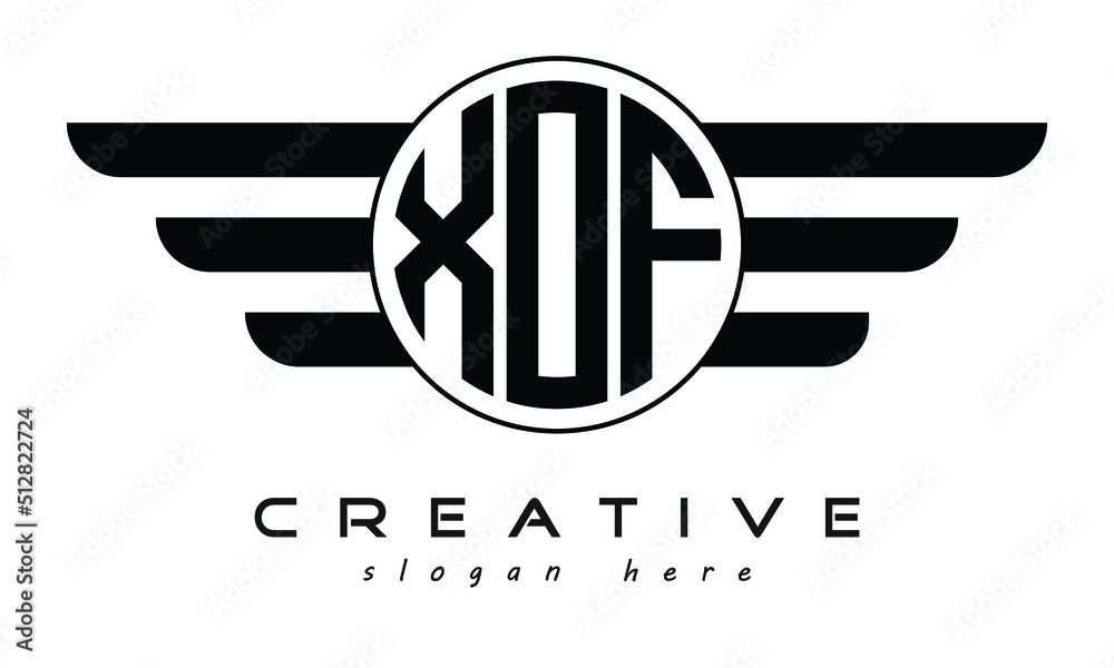 XOF three letter circle with wings logo design vector template ...