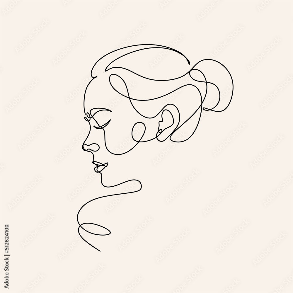 Woman head vector lineart illustration. One Line style drawing. Stock ...