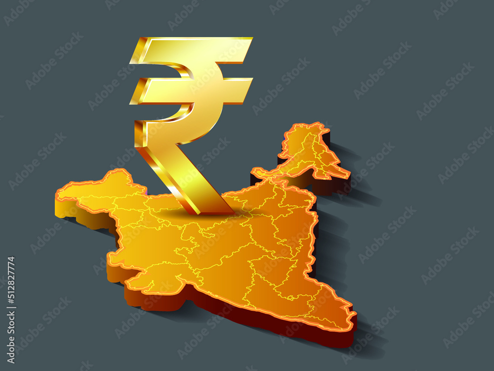 Vecteur Stock Golden Rupee Currency symbol with India map. golden ...