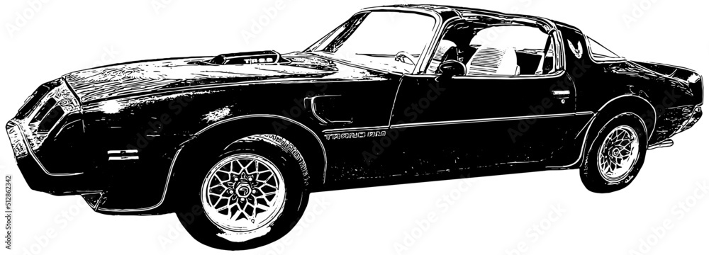 Pontiac Trans Am with T tops 1979 illustration in black on white ...